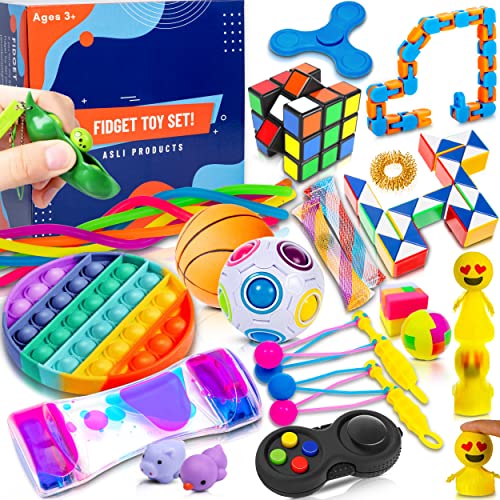 Sensory Fidget Toy Set, Premium 26 Pack, Stress Relief and Anti Anxiety ...