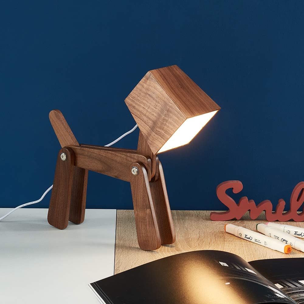HROOME Fun Unique Dog Table Lamp Touch Sensor Wood Dimmable Bedside ...