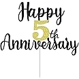 Amazon.com: Happy 5th Anniversary Cake Toppers Glitter, Cheers To 5 ...