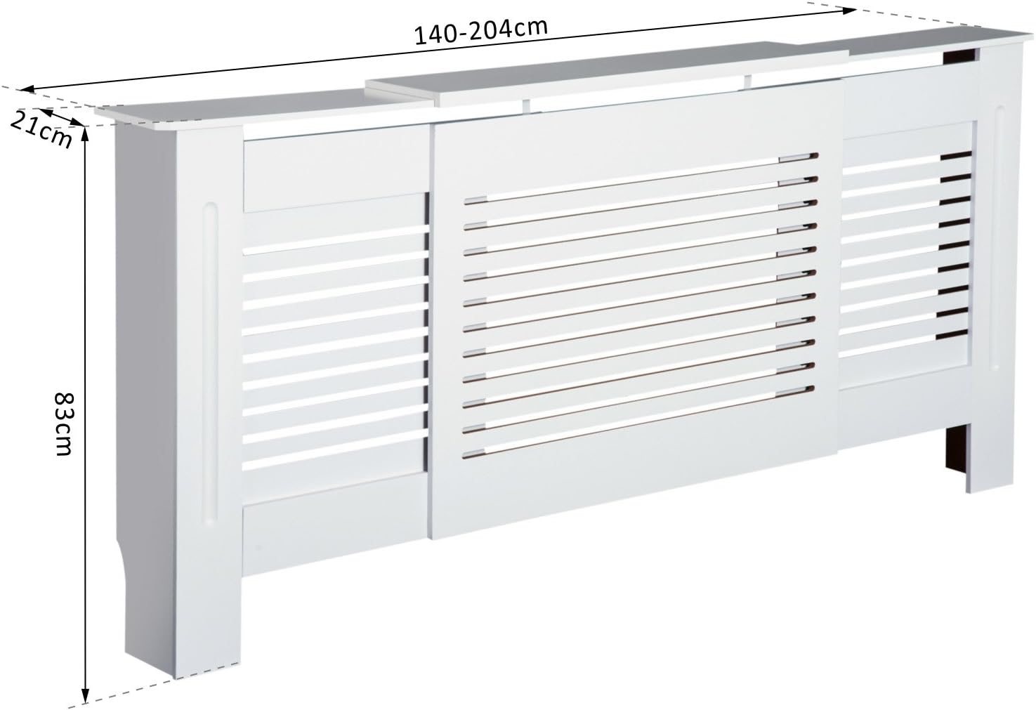 HOMCOM Extendable MDF Radiator Cover Home Office Slatted Design White ...