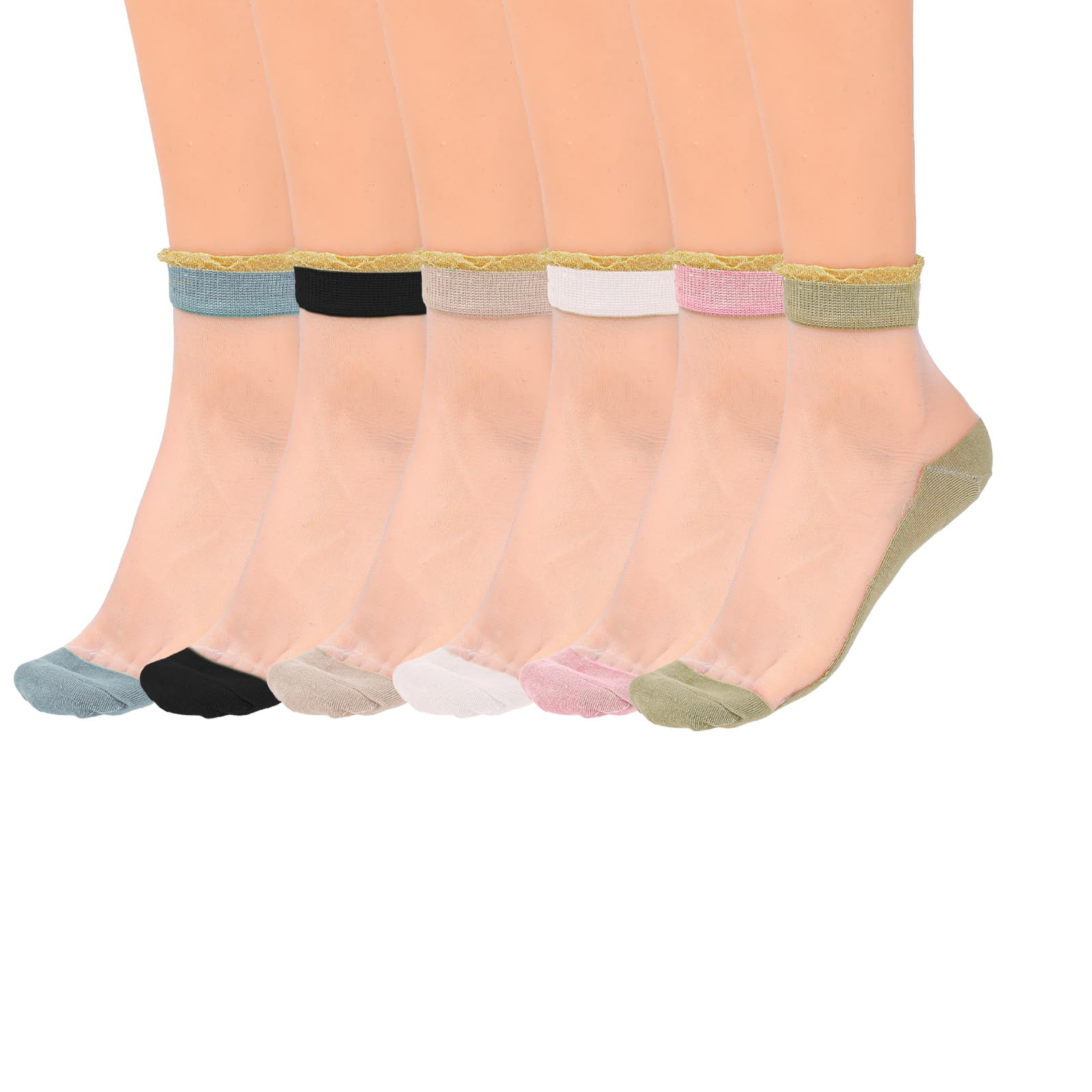 6 Pairs Sheer Silk Socks for Women, Transparent Lace Sheer Thin Mesh ...