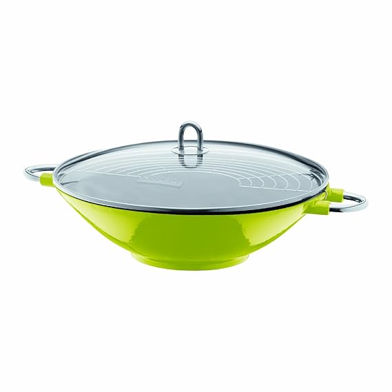 BODUM 14.5-inch/ 37 cm Chambord Enameled Cast Iron Wok with Glass Lid ...