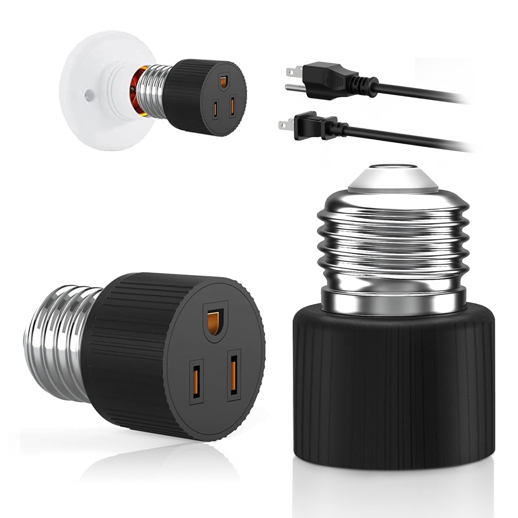 Mua 2 Packs E26/E27 3 Prong Light Bulb Socket Outlet Black, Light ...