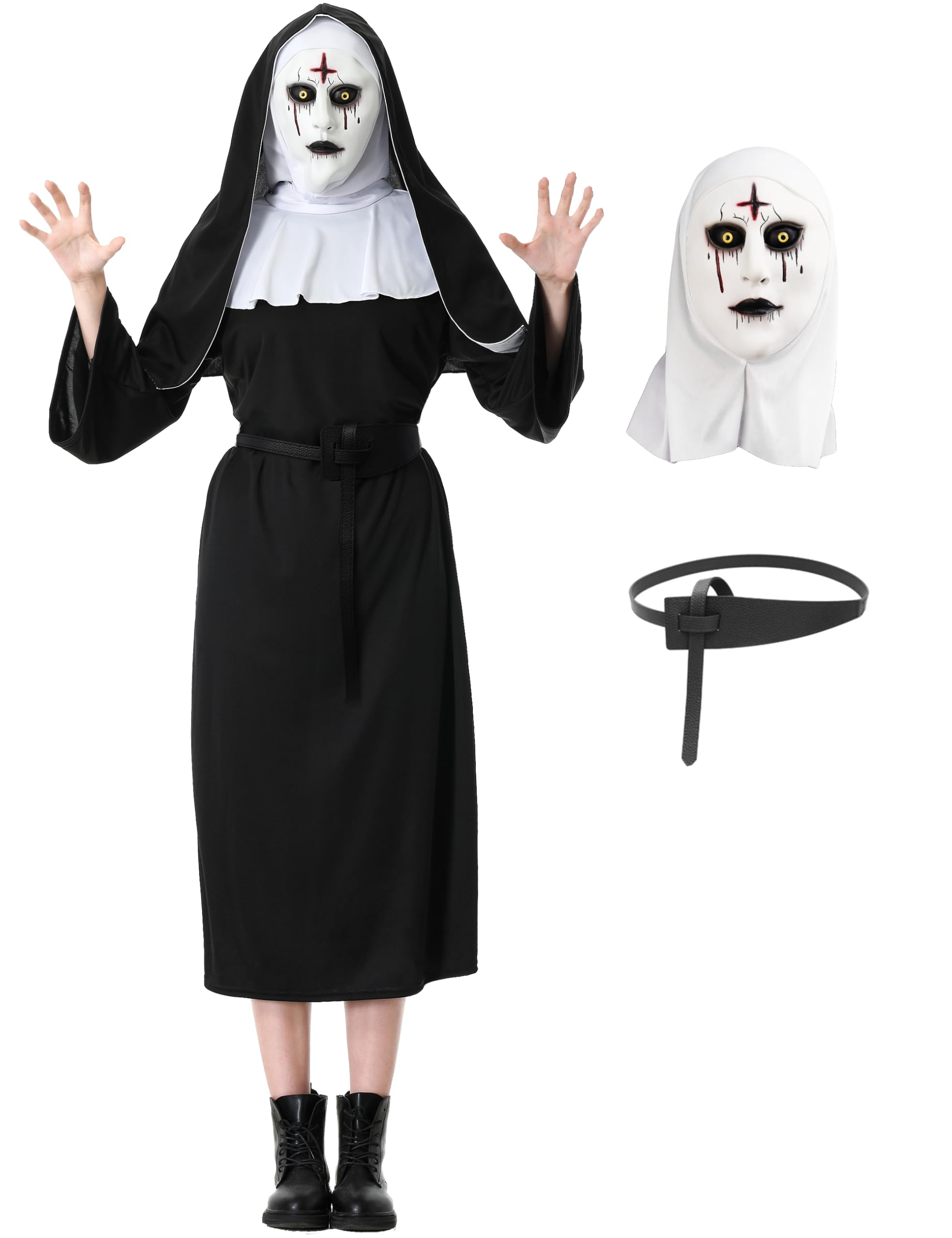 oewyrou Scary Nun Costume Woman Men with Horror Nun Mask Adult Evil Nun ...