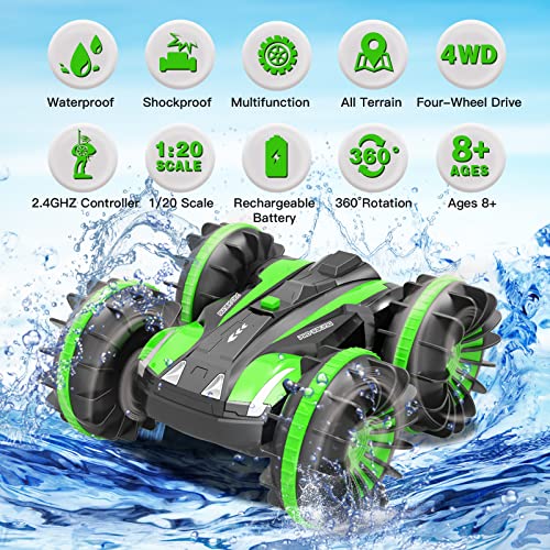 Toys for 8-12 Year Old Boys Amphibious RC Car for Kids, 2.4 GHz Remote Control Boat Waterproof ...