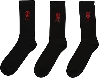 Liverpool FC Adults 3 Pack Black Crew Sock LFC Official : Amazon.co.uk ...
