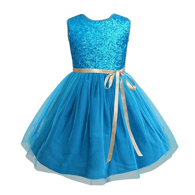 Hopscotch Girls Polyester Turquoise Glitter Sleeveless Dress in Blue ...