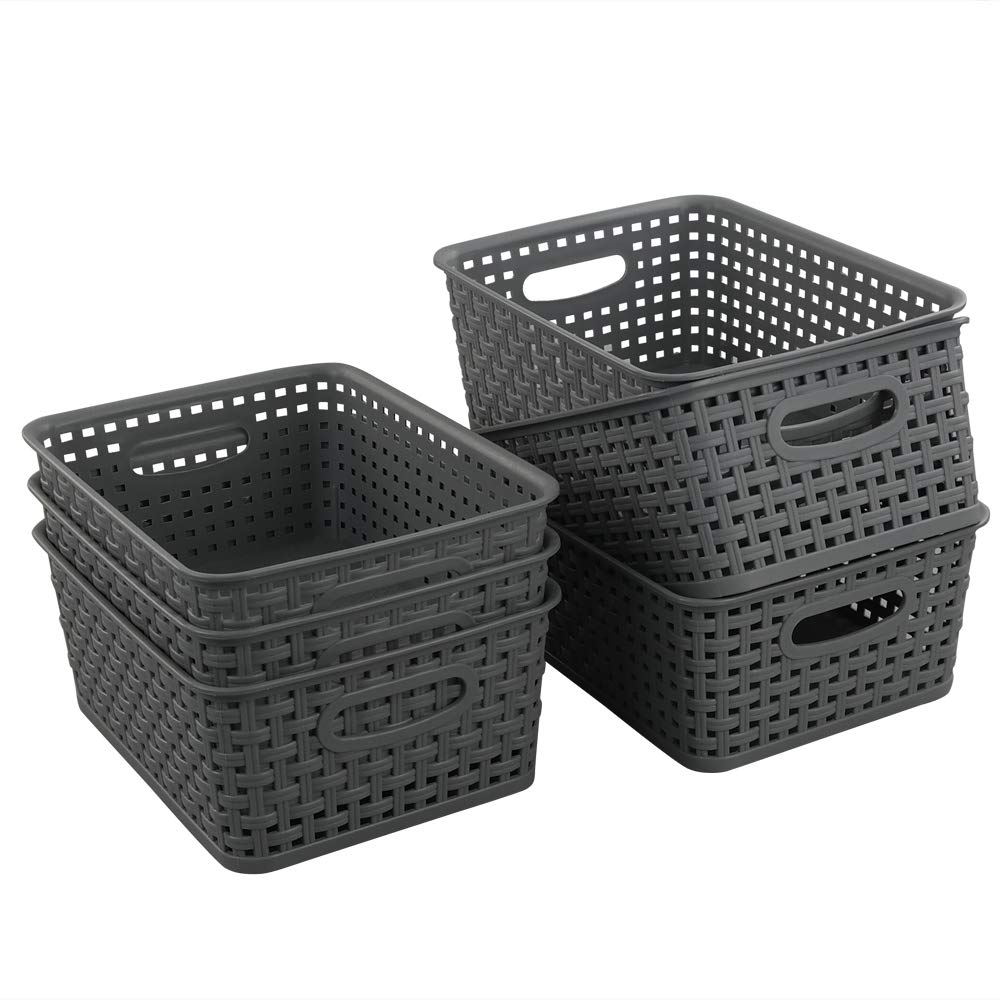 Amazon.com: Obston Gray Woven Plastic Storage Basket, 8 Quart, 3-Pack: Baby