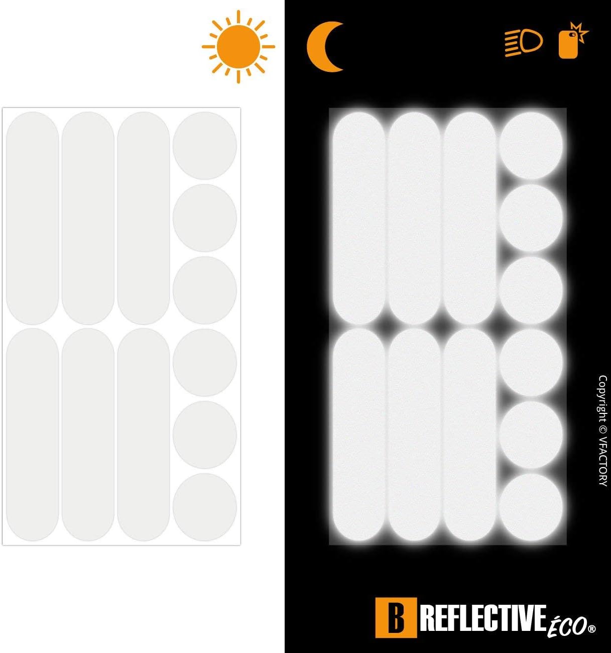 B REFLECTIVE Éco MULTI, (2 Pack) 12 retro reflective stickers kit, Night high visibility safety ...
