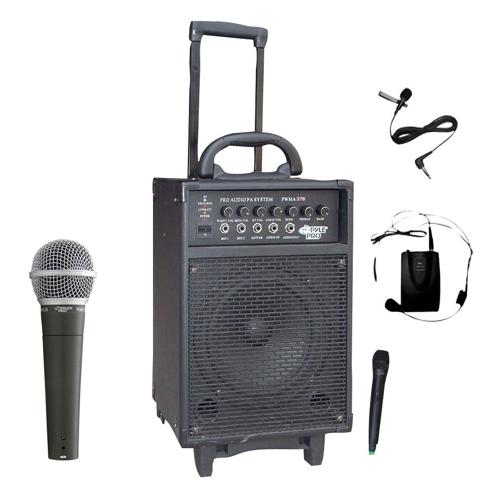 Pyle Mic and Speaker Package - PWMA370 300 Watt Dual Channel Wireless ...