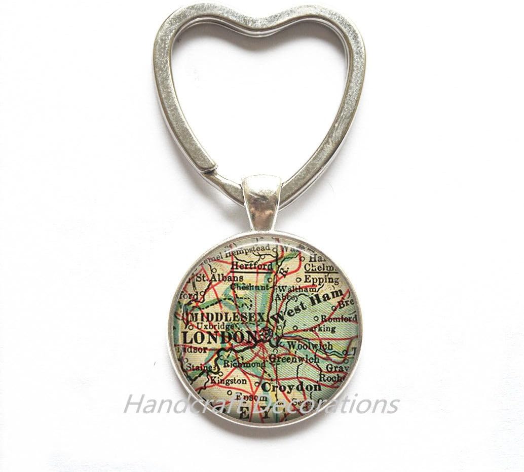 Amazon.com: Charming Heart Keychain,London map Key Ring, London Key ...
