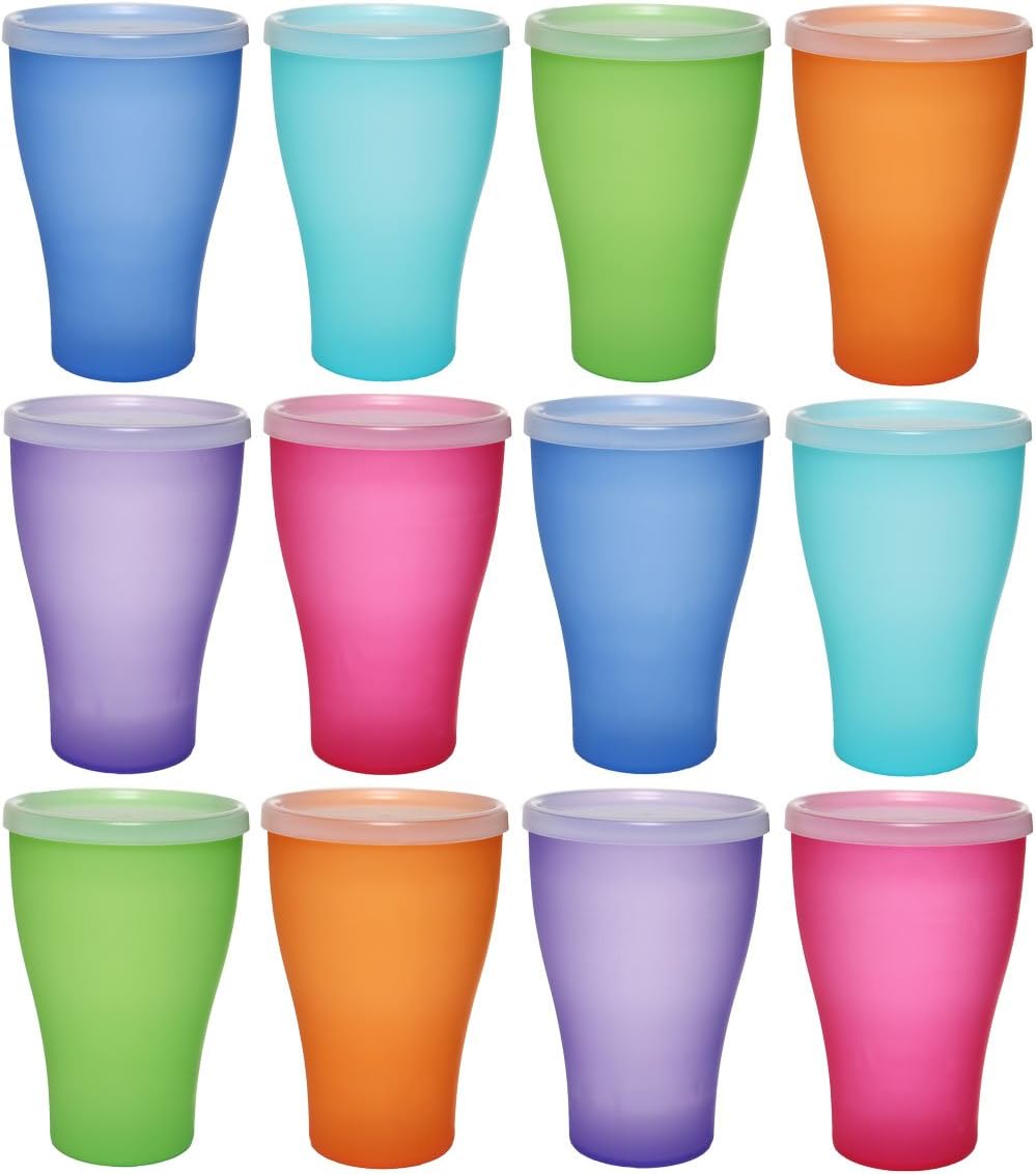 idea-station NEO Kunststoff-Becher 12 Stück, 450 ml, bunt, mit Deckel ...