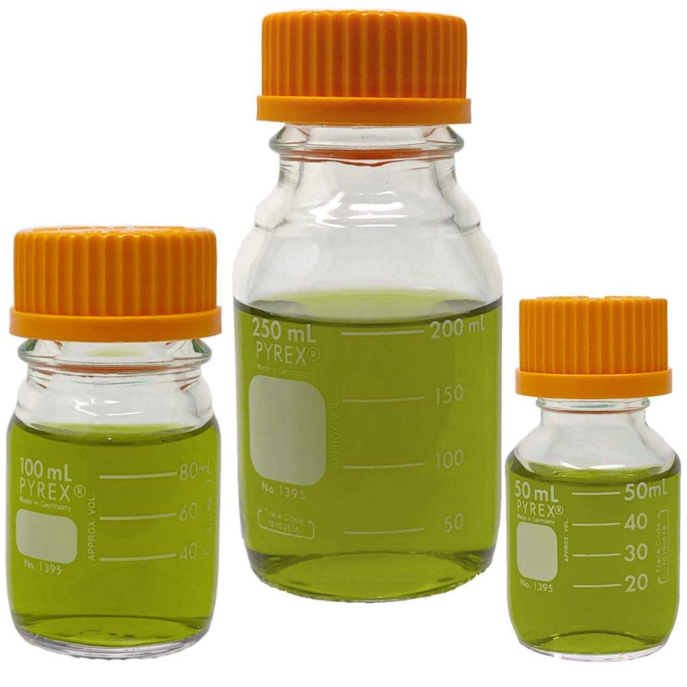Corning PYREX #1395-SET, Round Media Storage Bottle Set, With GL45 ...