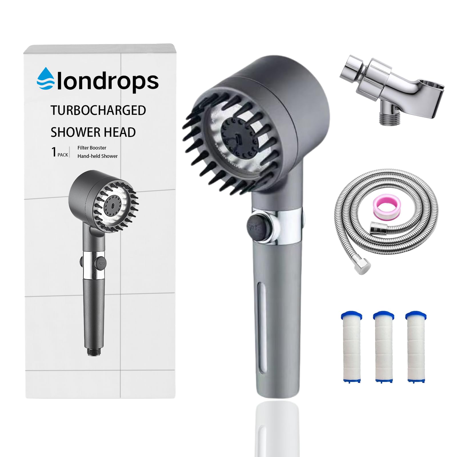 Iondrops Showerhead, High Pressure Handheld Hydrojet Nozzle Kit for Men ...