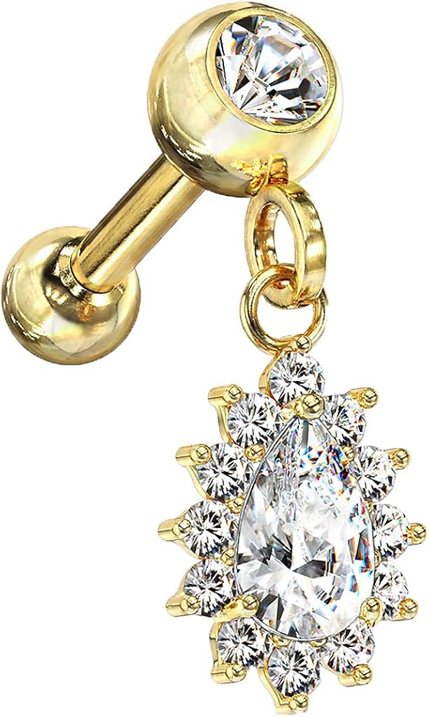 Piersando Piercing Stecker mit Glitzer Kristall Tropfen Anhänger Ohr ...