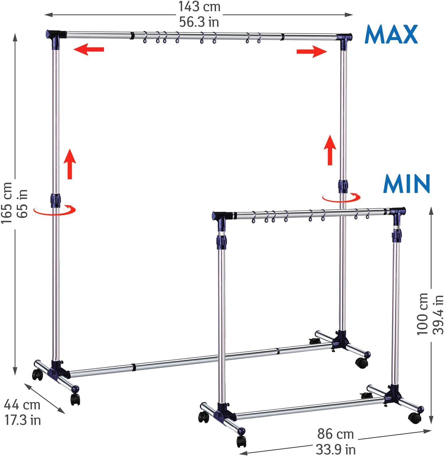 Tatkraft New York Extendable Clothes Rail Coat Rail Stainless Steel ...