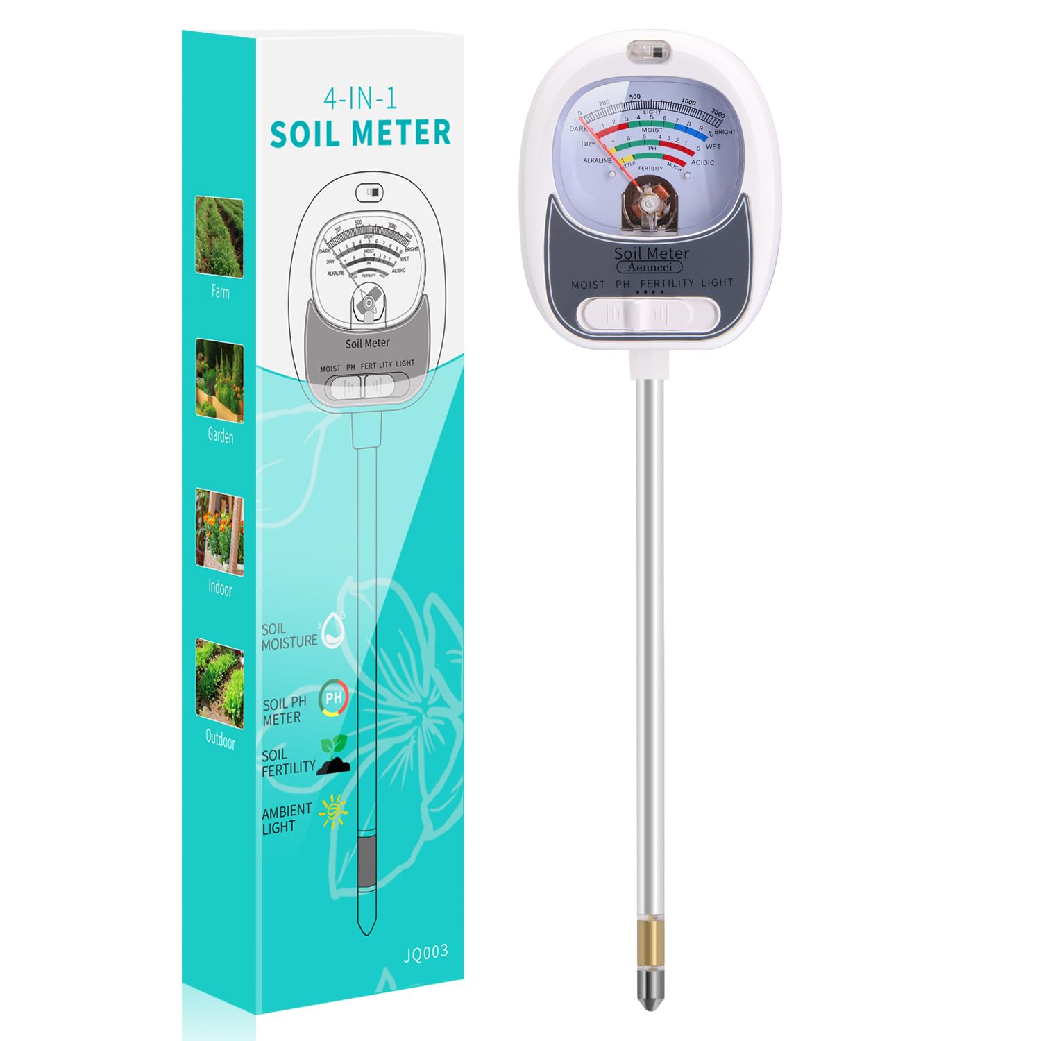 Soil Test Kit 4-in-1, Soil Tester, Soil pH Meter, Soil Moisture Meter ...