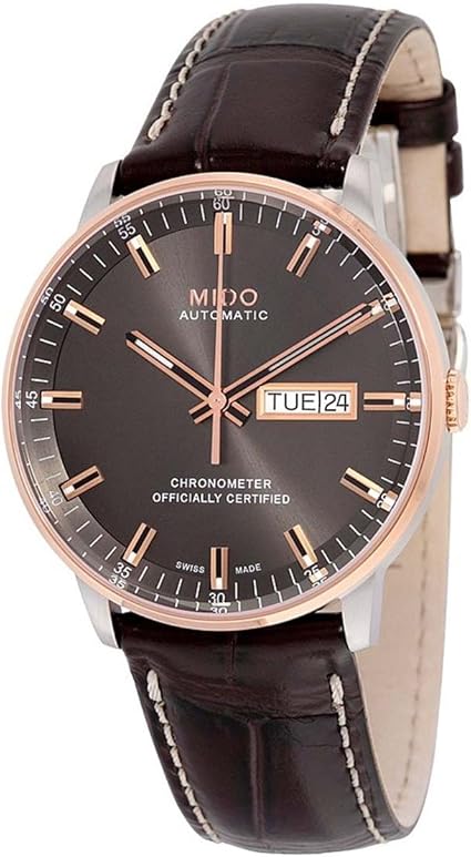Amazon.com: Mido Commander II Grey Dial Maroon Leather Men's Watch ...