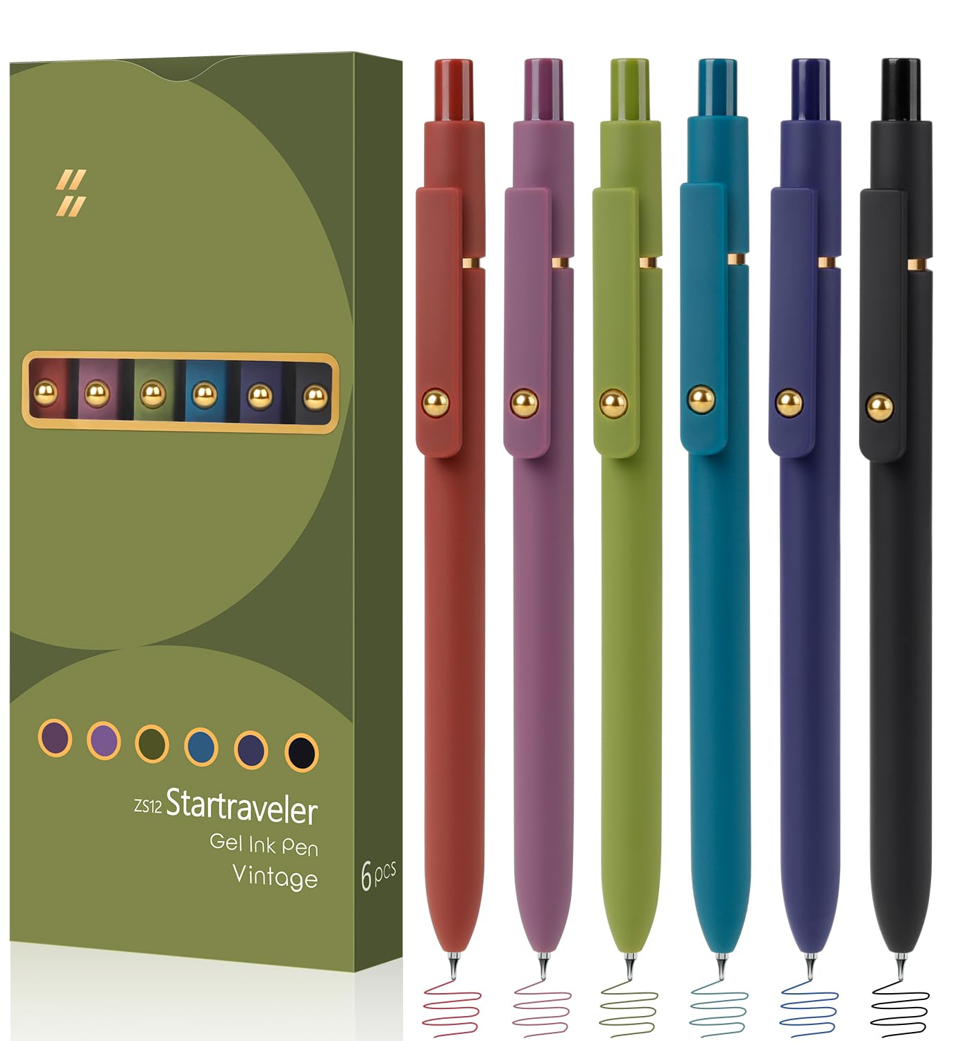 FIOVER Colored Pens, 6 Pack Colorful Gel Pens, Quick-Dry 0.7mm Medium ...