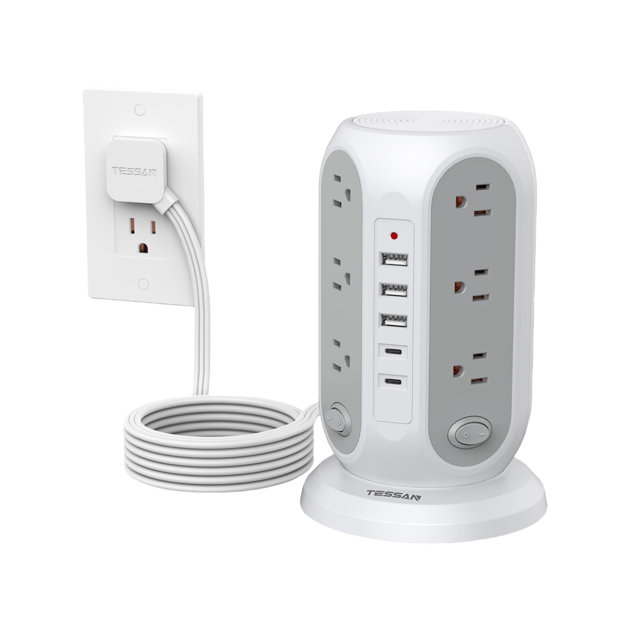 Tower Power Strip with Individual Switches, TESSAN Surge Protector with ...