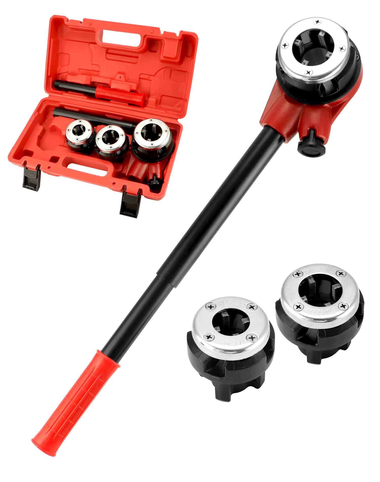 Qwork Threader Ratchet Kit, 3 Die Ratcheting Pipe Threading Tool Set 1/ ...