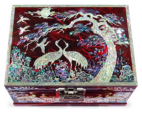 Music-Box-Jewelry-Ring-Organizer-Wood-Mother-of-Pearl-Inlay-2-Level ...