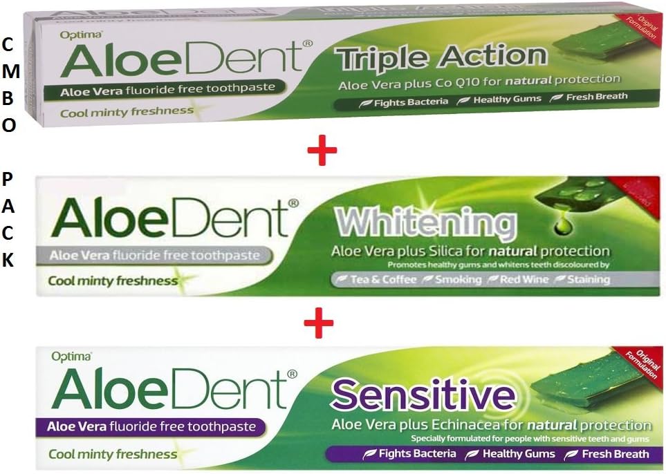 AloeDent Triple Action & Whitening & Sensitive Aloe Vera Fluoride-Free ...
