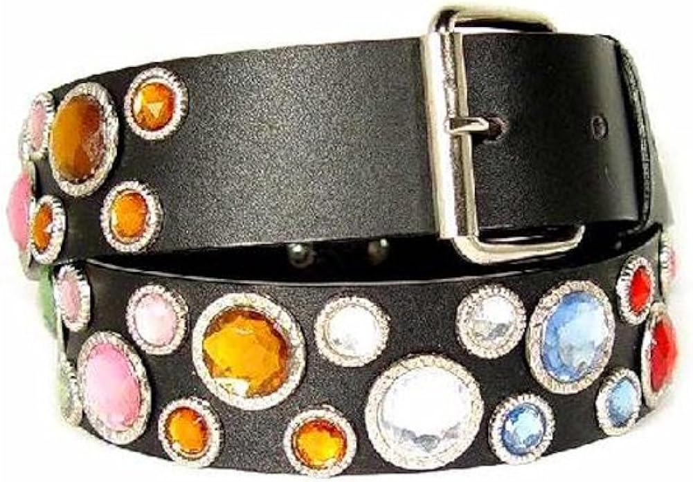 Men's Fun Leather Belt With Multi Colored Stones Small Black: Amazon.ca ...