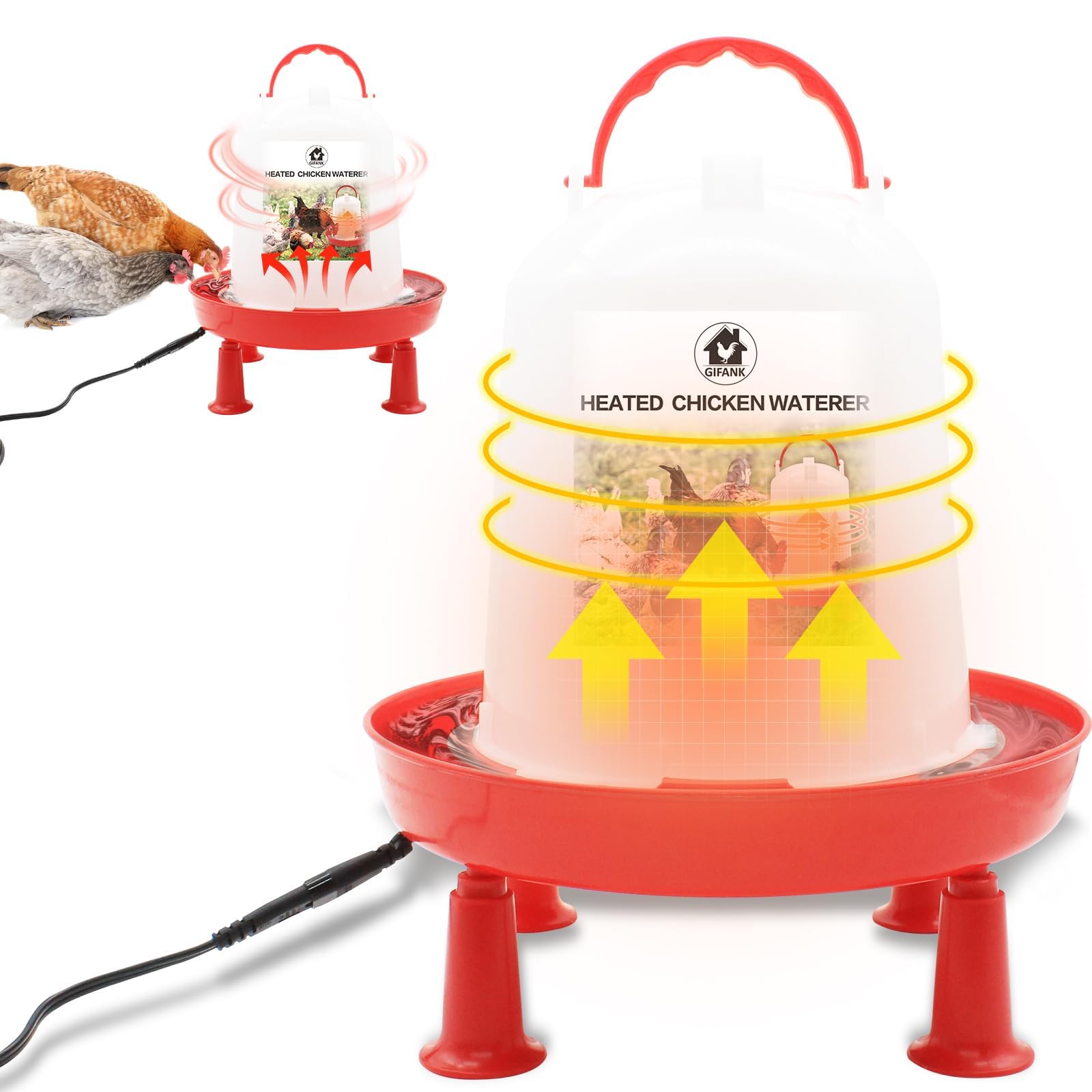 GIFANK All in One Heated Chicken Waterer Heated Poultry Fountain with ...