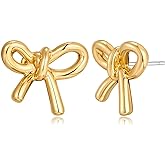 Amazon.com: FAMARINE Gold Bow Earrings for Women Twisted Bow Stud Earrings Chic Small Earrings ...