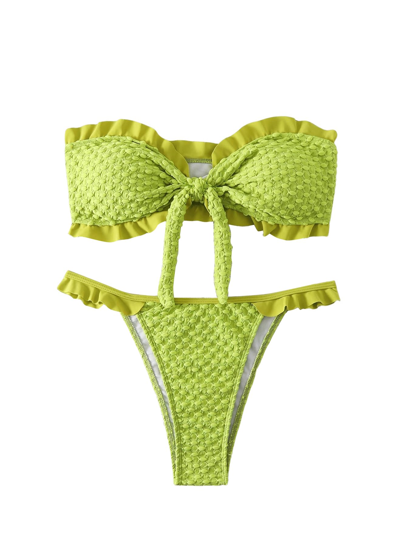 SweatyRocks Women's Two Piece Swimsuit Strapless Ruffle Knot Front ...