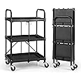 Goplus Folding Utility Cart, 3-Tier Rolling Tool Cart with Universal ...
