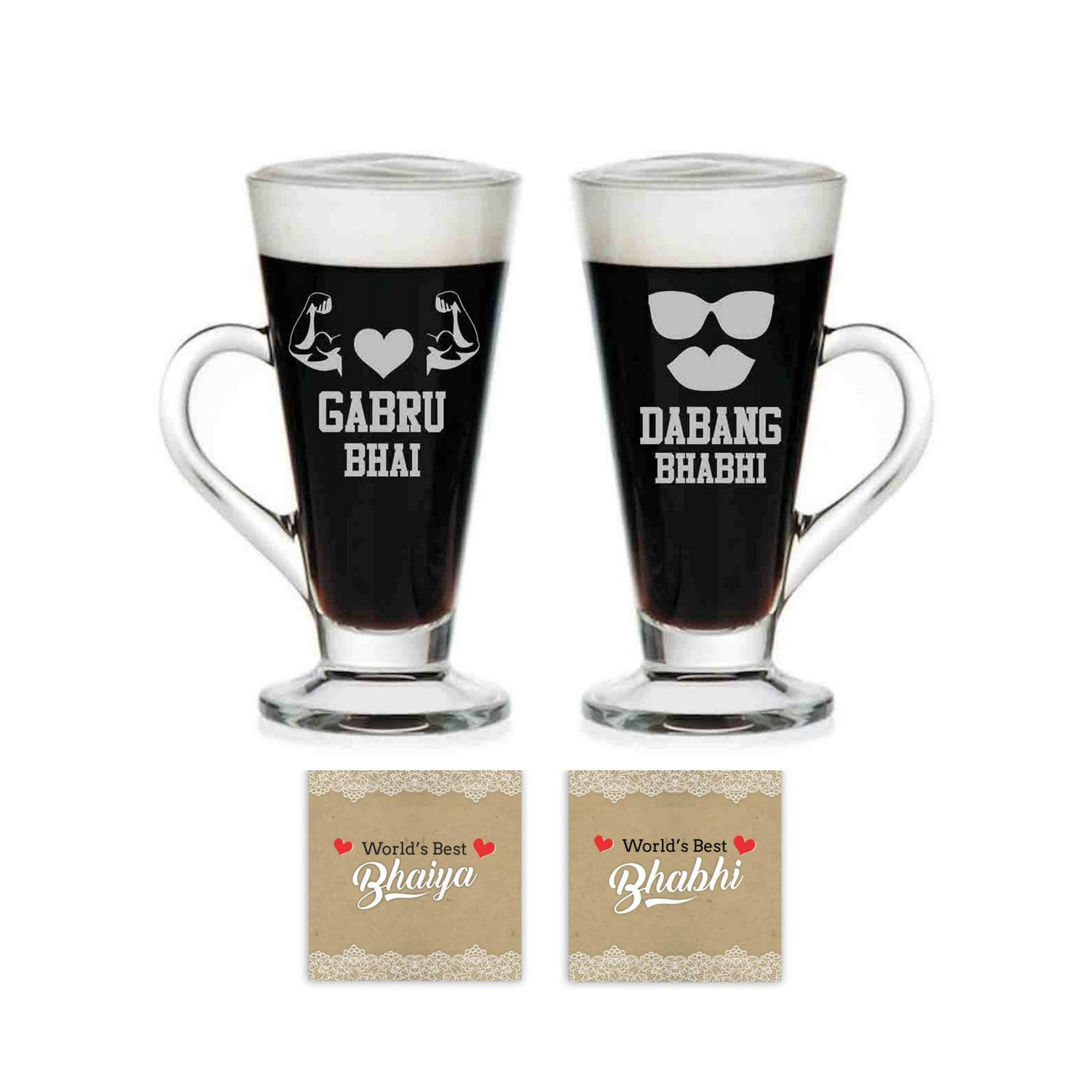 Buy YaYa cafe Glass Gifts Combo Sets of Gabru Bhai Dabang Bhabhi Tea ...