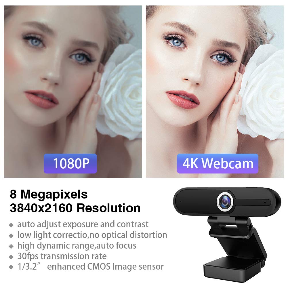 GoHZQ 4K Webcam With Microphone,8 Megapixel Web Cam,Ultra HD Web Camera ...