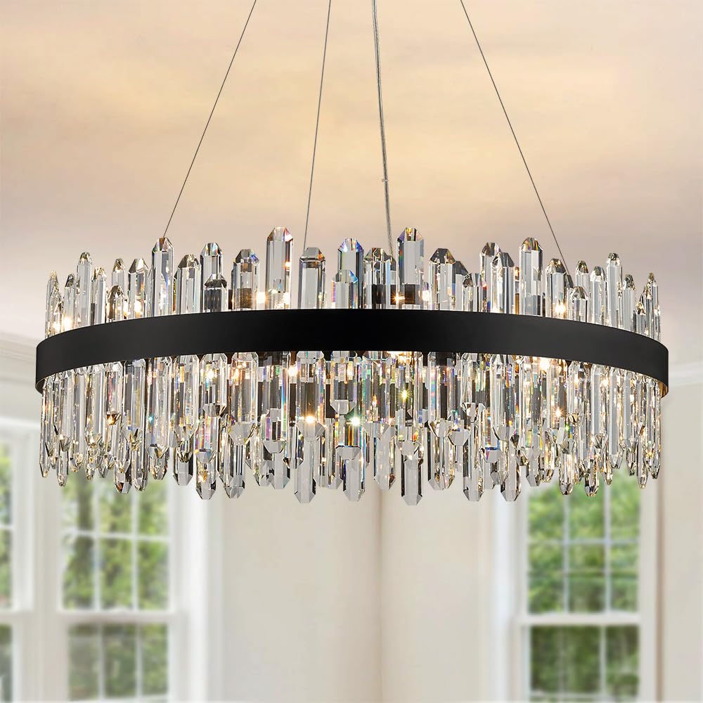 LIZZTREE Black Modern Oval Crystal Chandelier, 24-Lights Luxury ...