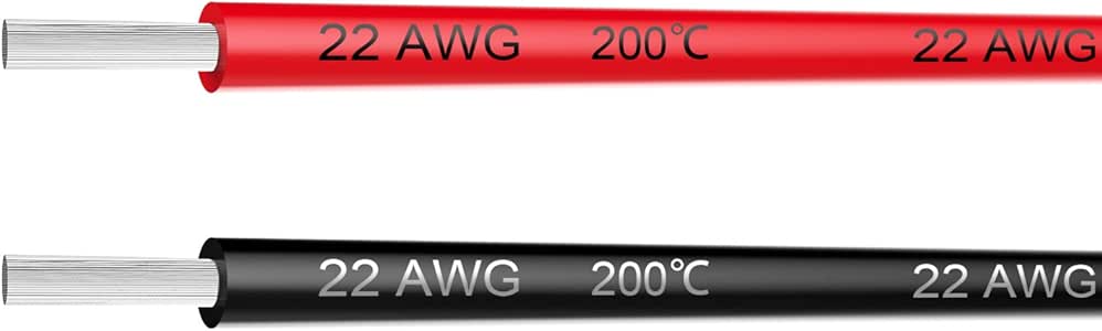 Electrical Wire 22 AWG 22 Gauge Silicone Wire Hook Up Wire Cable 20 Feet [10 ft Black and 10 ft ...