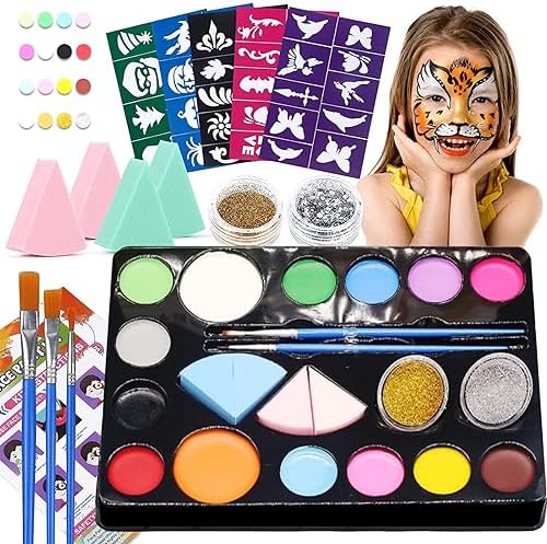 Face Painting Kit for Kids, 14 Colors Water Based Makeup Palette with ...