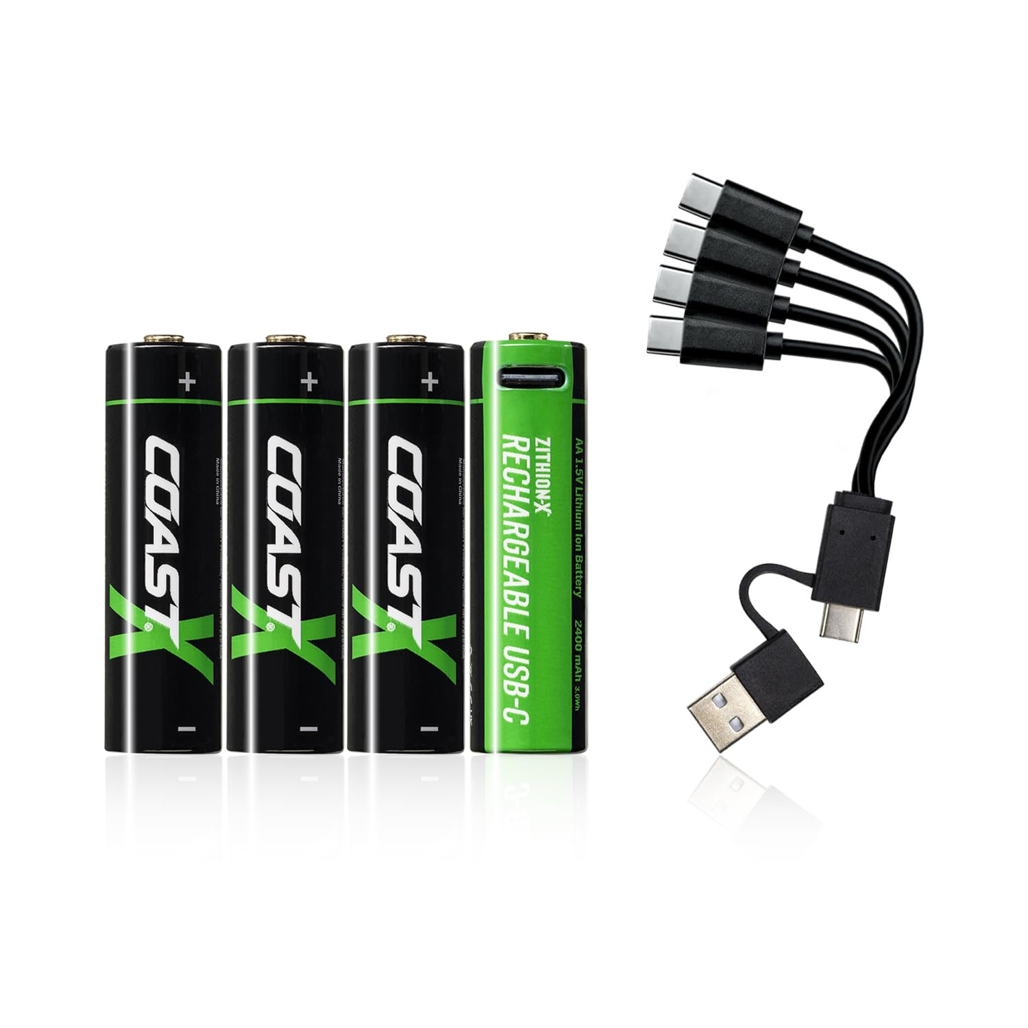 Coast AA USB-C Rechargeable Batteries, ZITHION-X, Lithium Ion 1.5v 2400 ...