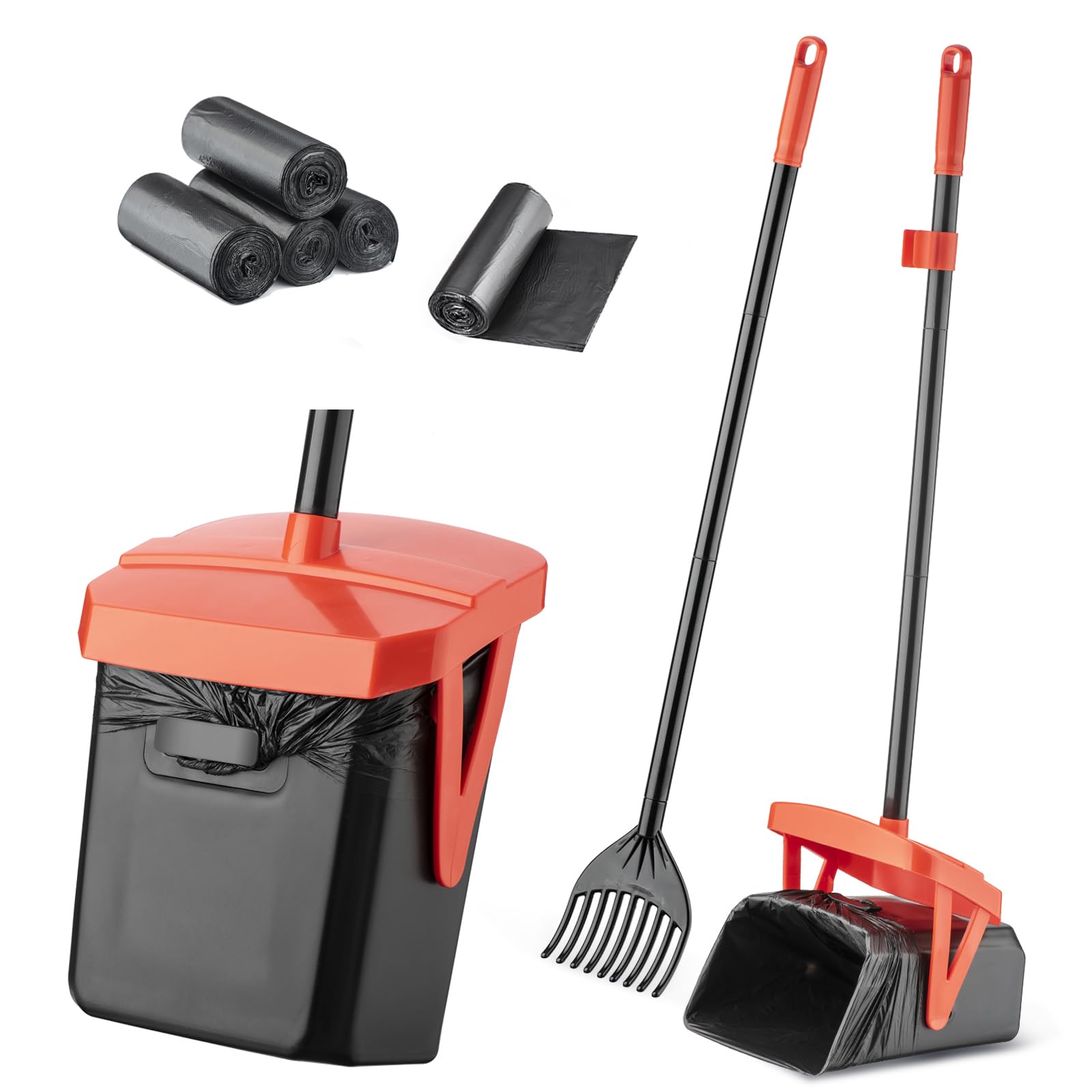 TIMINGILA 36" Pooper Scooper Swivel Bin & Rake with 100 Dog Poop Bags ...