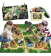 Amazon.com: Mini Tudou 12 Pcs Safari Animals Figures Toys w/ 57x38.6 ...