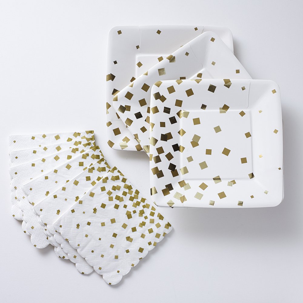 Gold Dessert Paper Plates And Gold Paper Cocktail Napkins (12) Gold ...