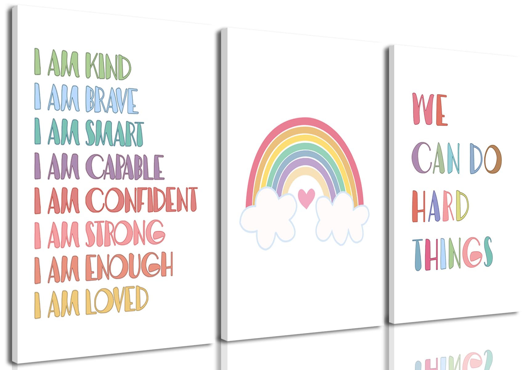 Hwetui Rainbow Affirmation Wall Art Framed I am Kind Brave Smart ...