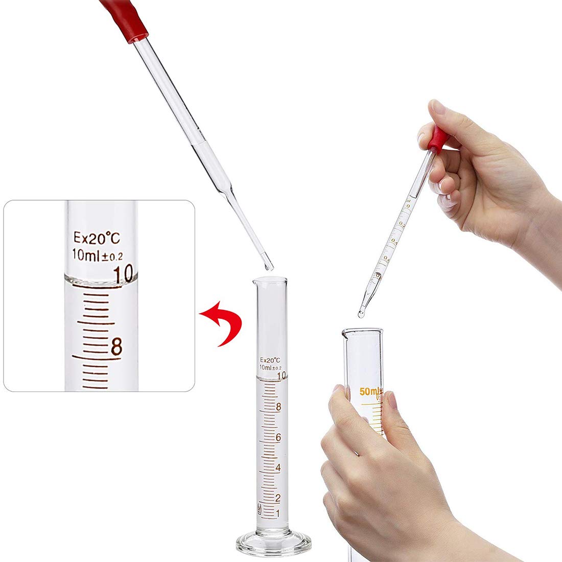 Glass Pipettes Graduated Cylinder Set, Jestool 2pcs Glass Graduated ...