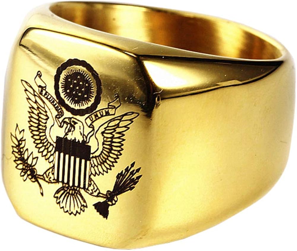 JAJAFOOK Vintage US Military Army Ring Eagle Medal Ring for Men's ...