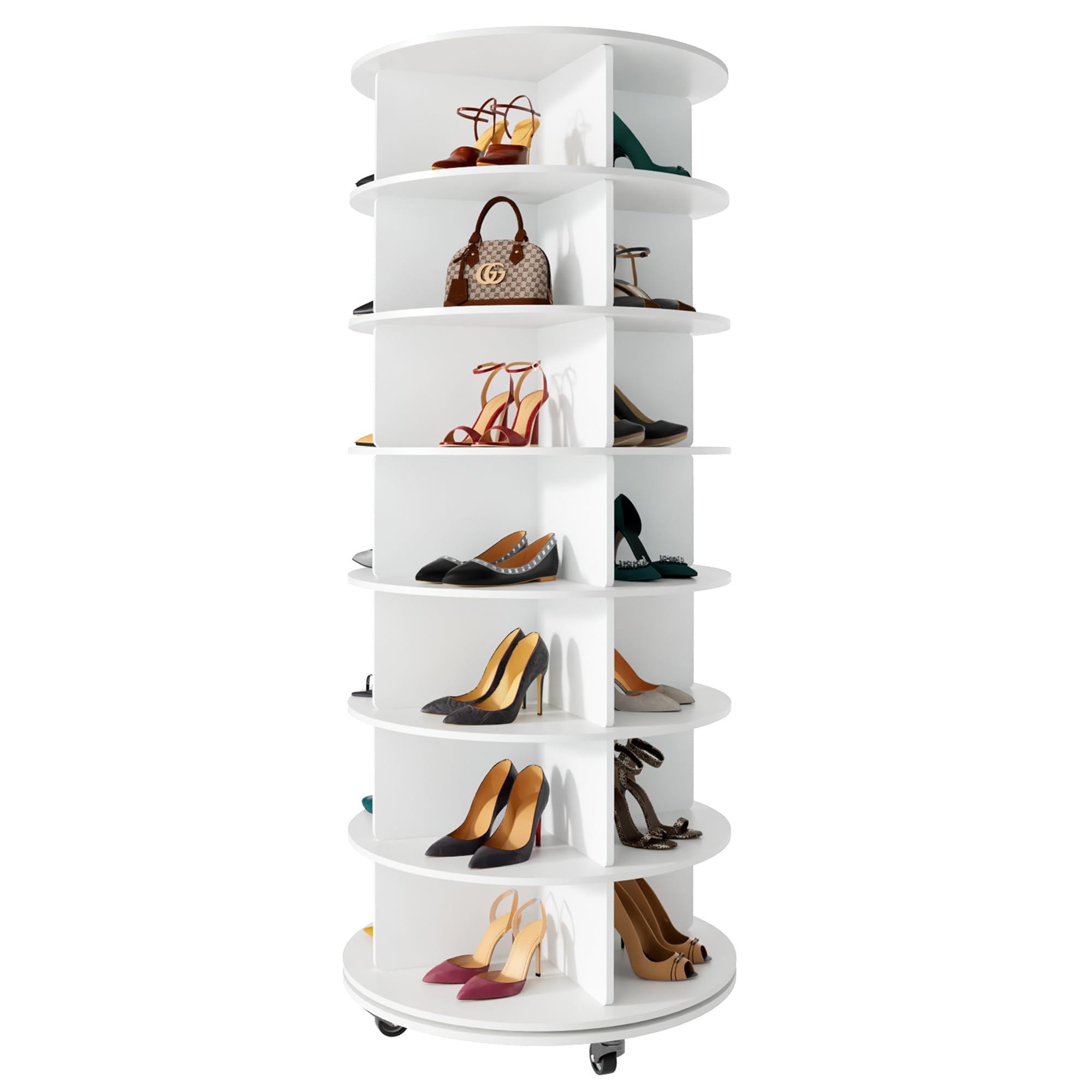 Gujiam 7 Tier Rotating Shoe Rack Tower with Wheels, 360 Revolving Shoe ...