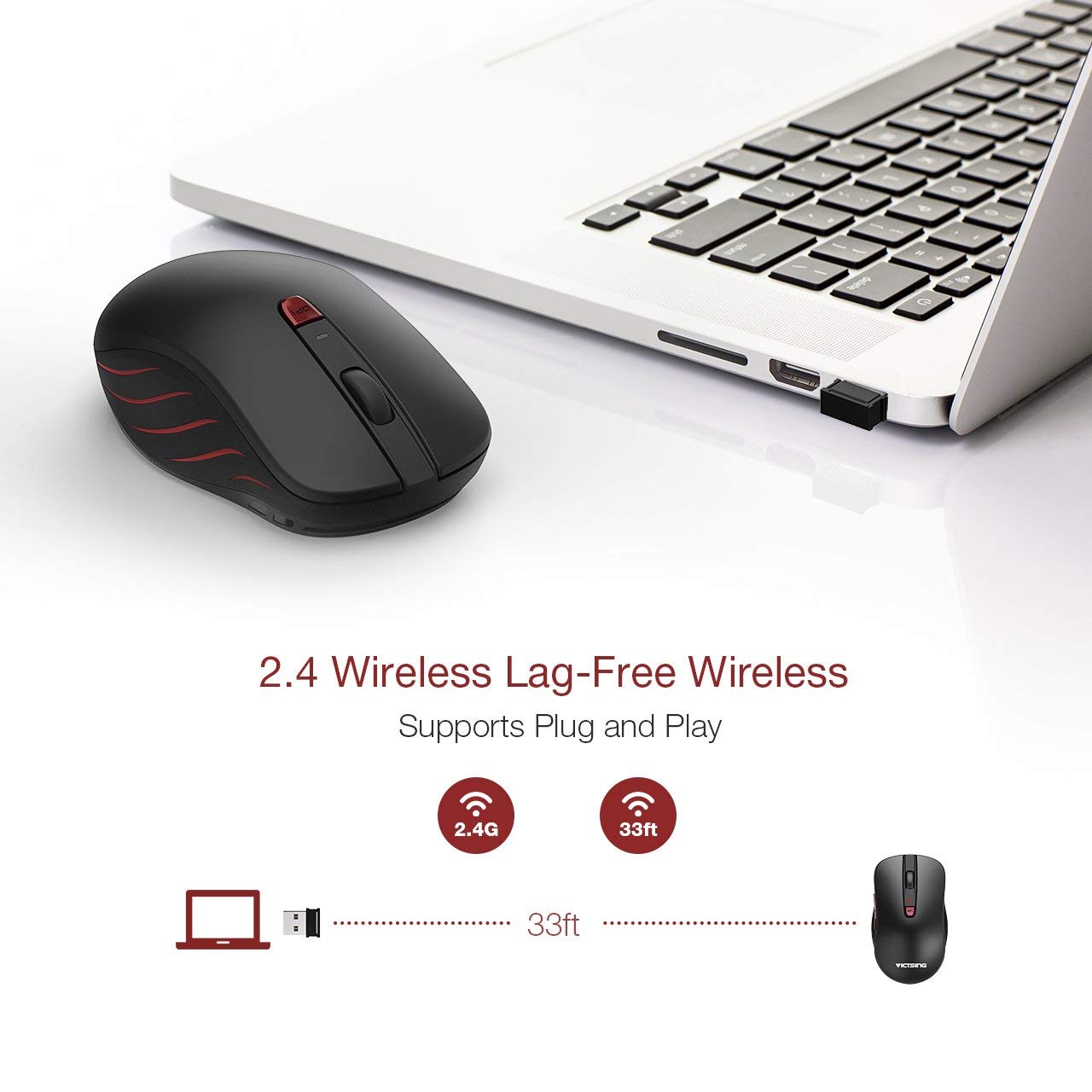 VicTsing Wireless Mouse 2400 DPI Ergonomic Computer Mouse with Nano USB ...