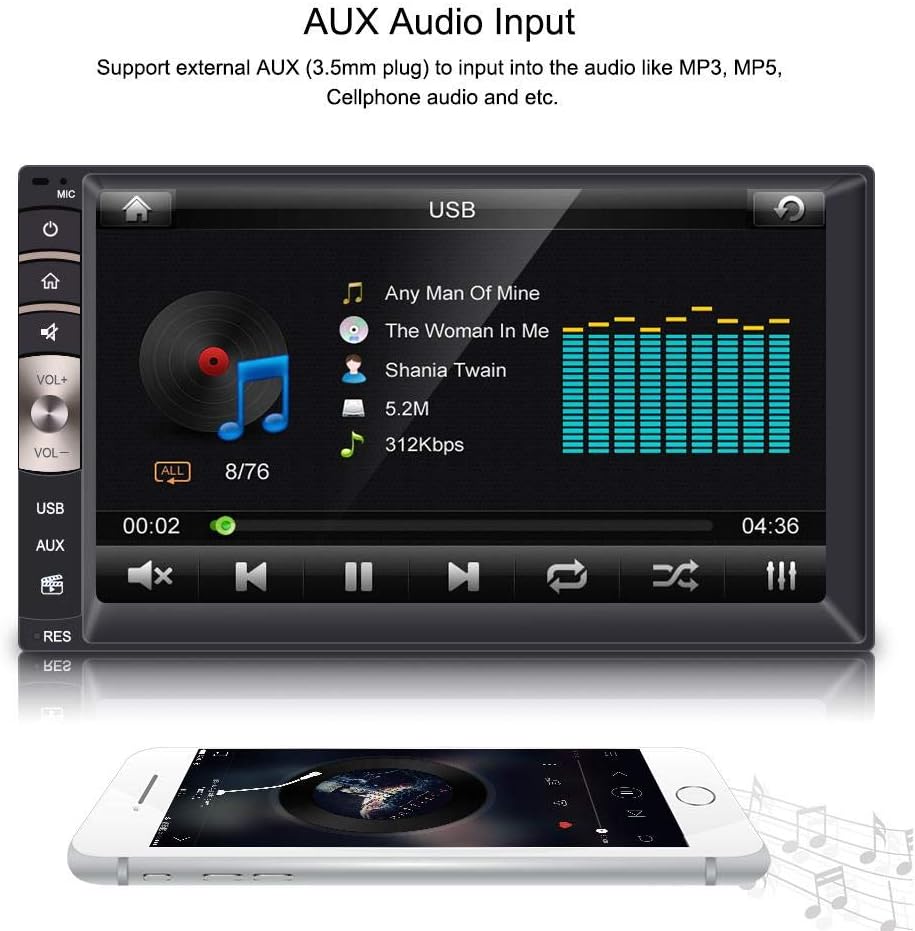 Fydun 7 inch Universal 2 Din Bluetooth USB/TF FM Aux Input Car Radio ...