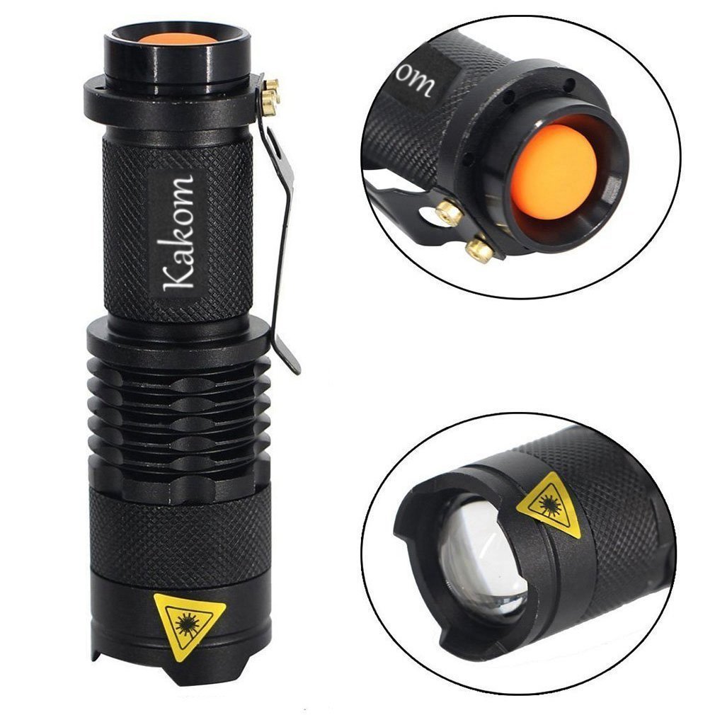 KAKOM 7w 300lm Mini Cree Led Flashlight Torch Adjustable Focus Zoomable ...