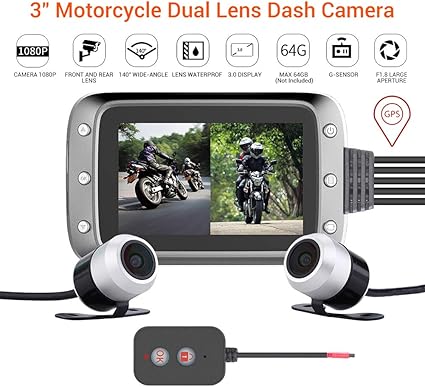 Waterproof Motorcycle Dash Cam,Dual HD DVR 3" IPS Moto140°Wide Viewing ...