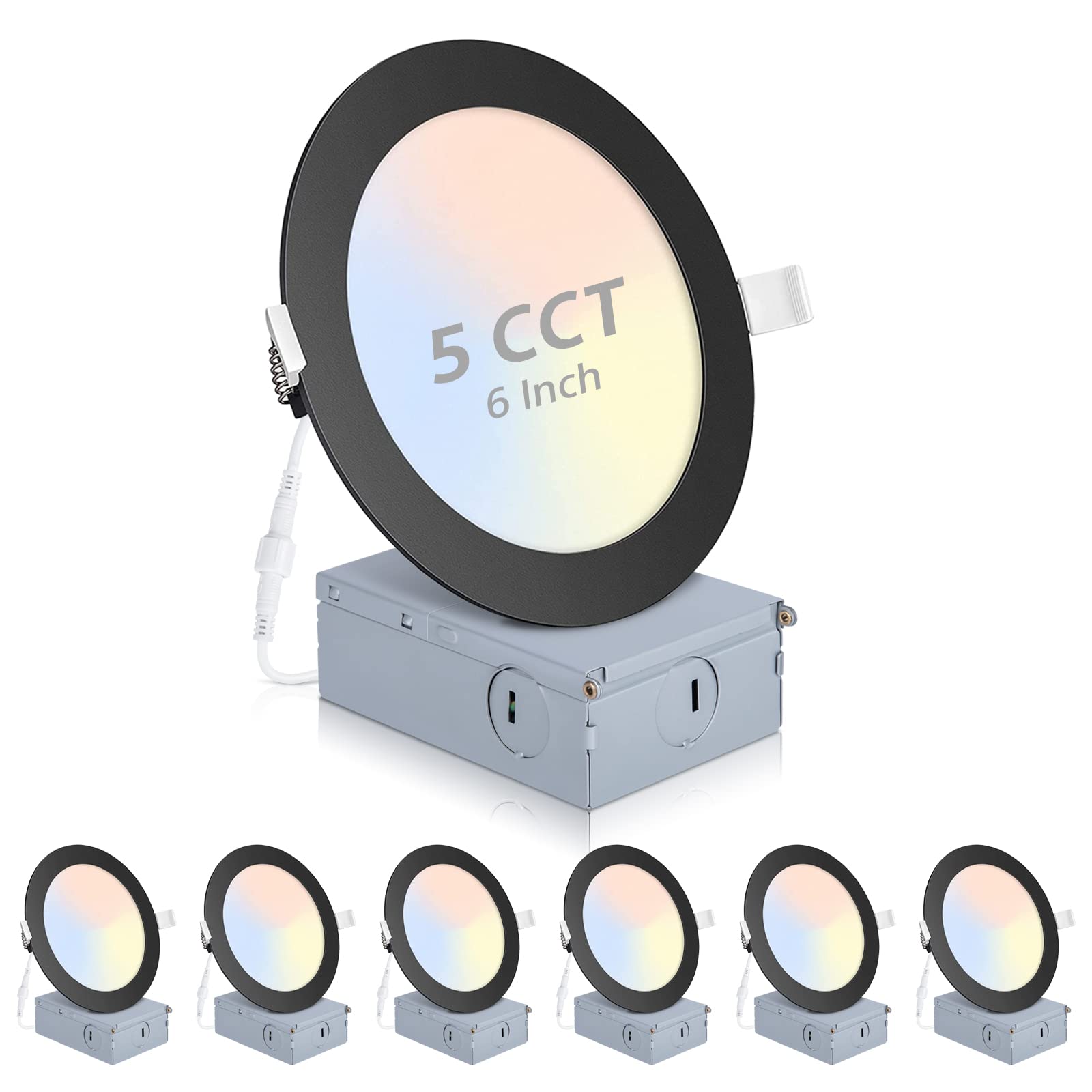 6 Pack Recessed Lighting 6 Inch with Junction Box, 5CCT 6 Inch Black ...